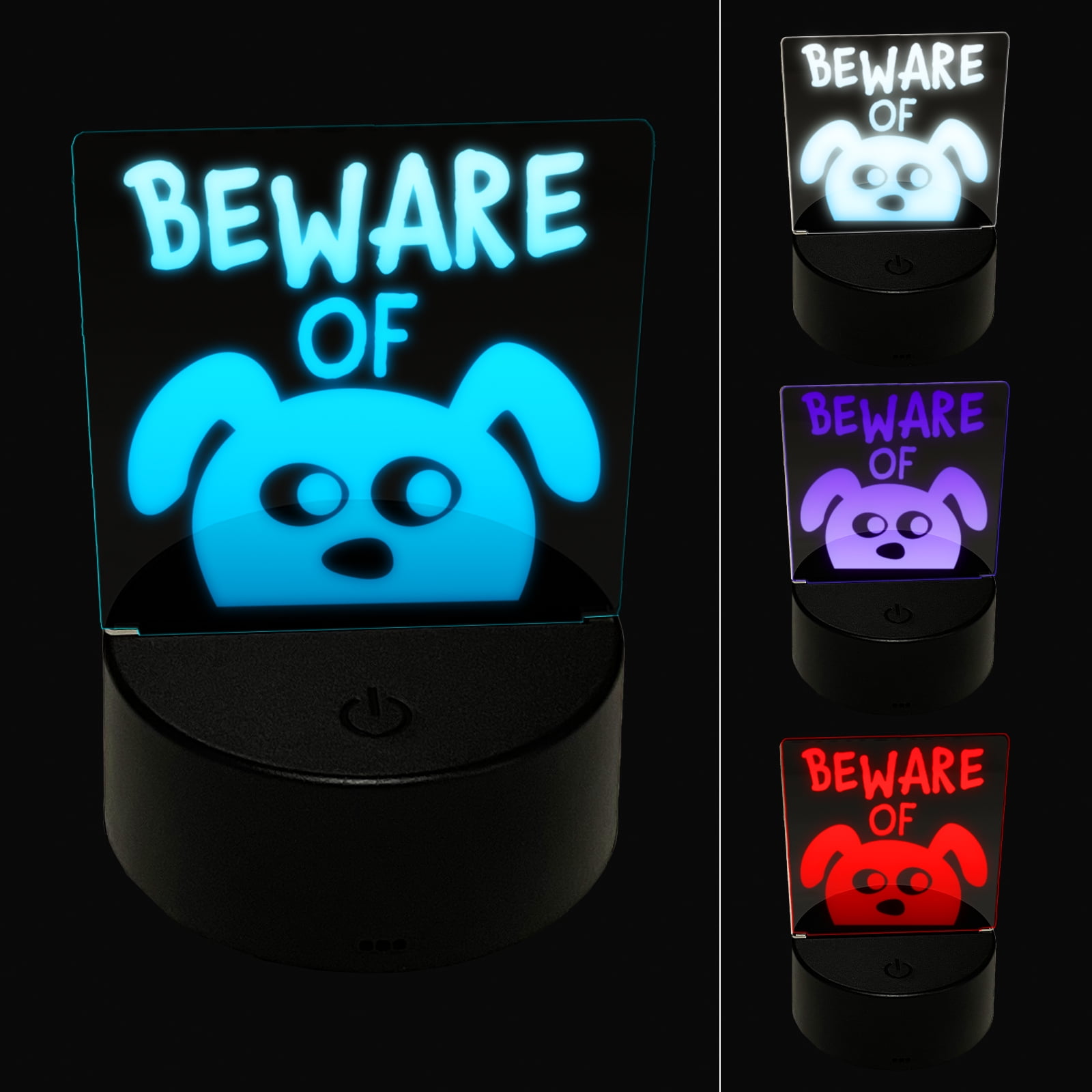 Beware of Dog Funny Doodle LED Night Light Sign 3D Illusion Desk ...