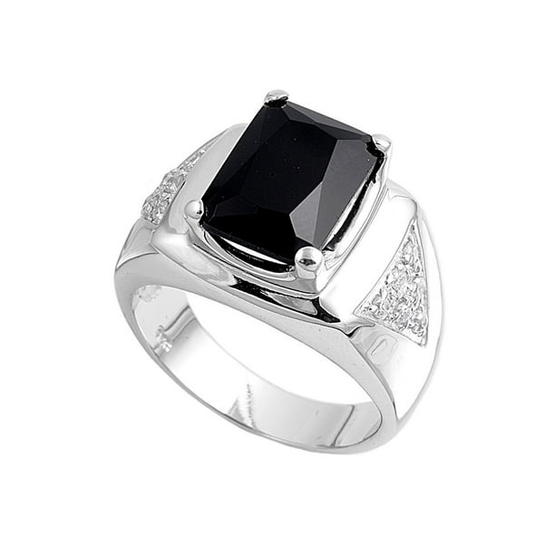 All in Stock - Designer Rectangular Black Cubic Zirconia Men's Ring ...