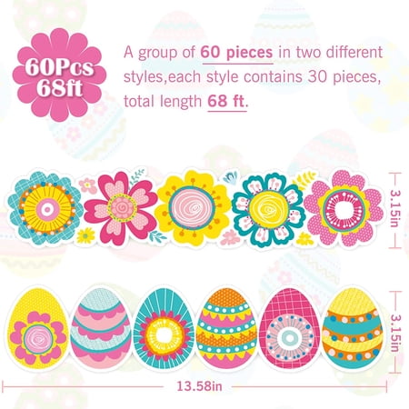 68ft Easter Scalloped Bulletin Board Border 60pcs Easter Egg Spring ...