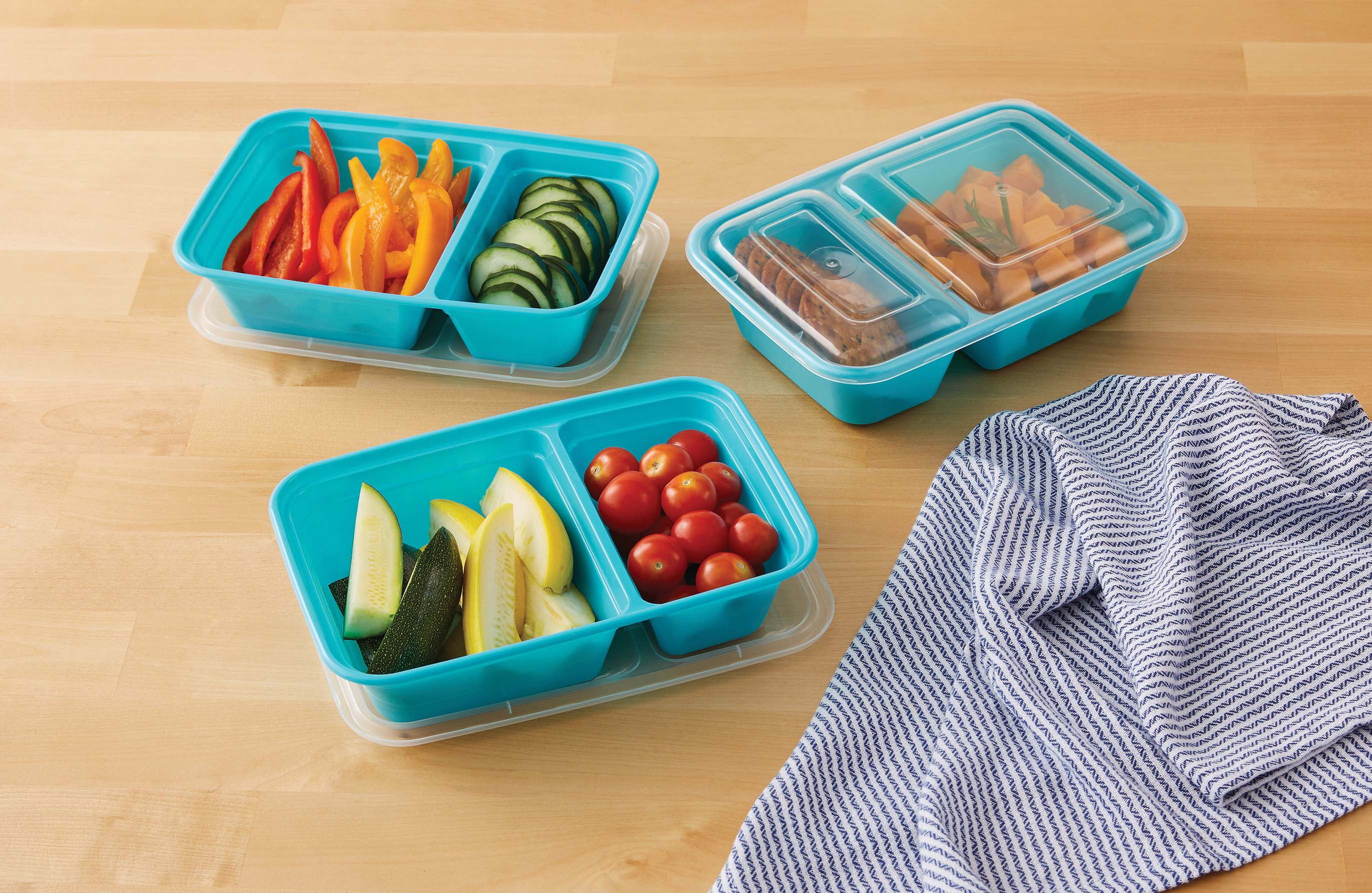 Mainstays Rectangular 2 Compartment 900ML Meal Prep Container, 5 Pack ...