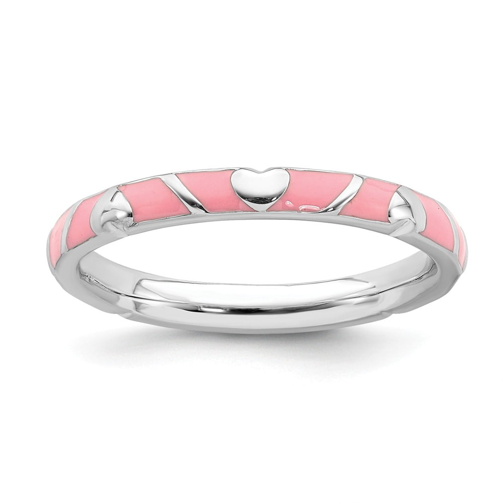 Sterling Silver Stackable Expressions Pink Enamel Heart Ring Size 9 ...