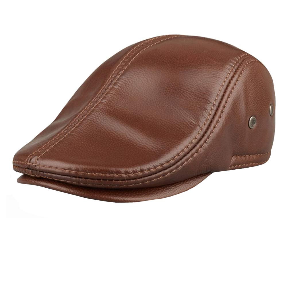 HAORUN Men Spring Winter Leather Newsboy Hat Flat Beret Cap Vintage Ivy ...