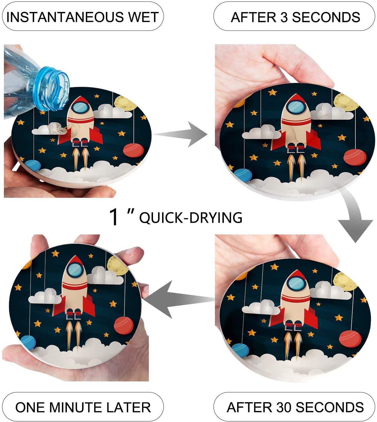 ZHANZZK Space Exploration Cute Spaceship Rocket Pattern Set of 4 Round ...