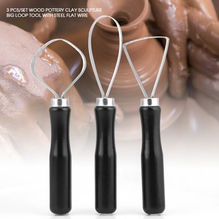 Qiilu 3 Pcs/set Wood Pottery Clay Sculpture Big Loop Tool with Steel ...