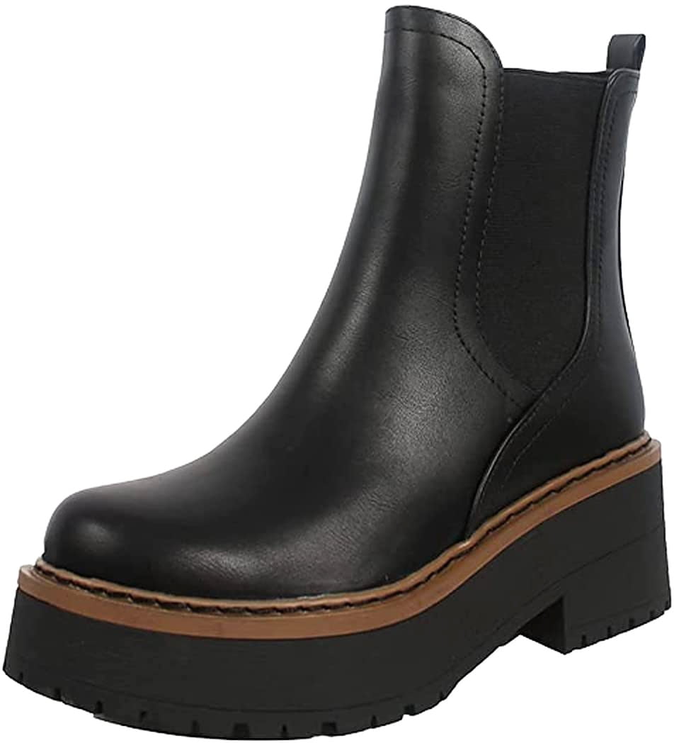 Soda Women Chunky Thick Lug Sole Heels Ankle Chelsea Boots Hidden ...