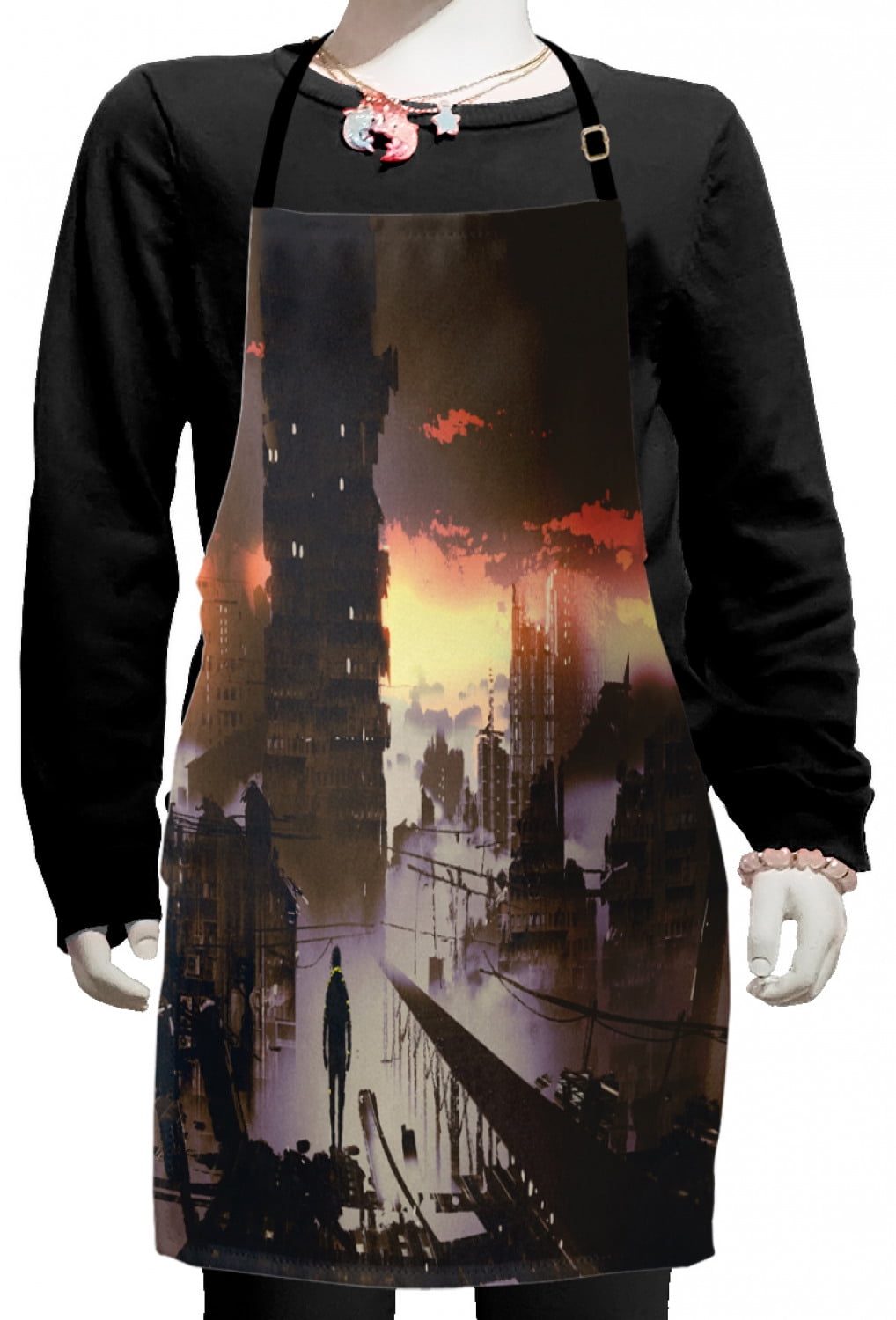 Fantasy Kids Apron, Science Fiction Abandoned City with Robot Walking ...