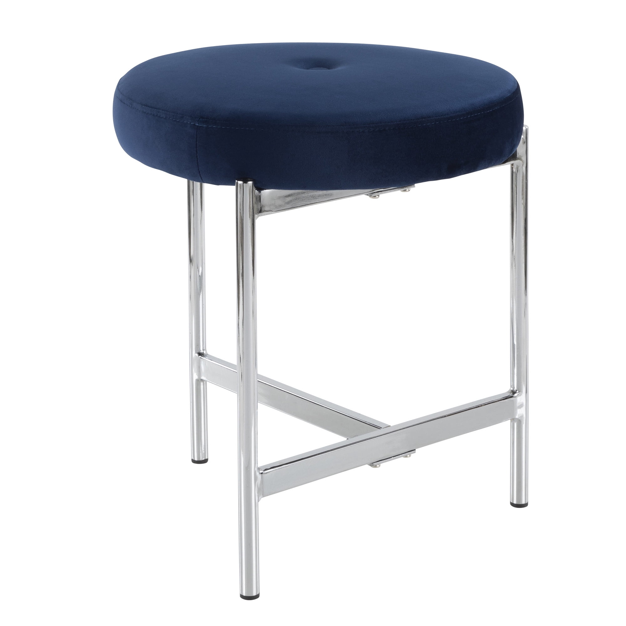 Chloe Contemporary Vanity Stool in Chrome and Blue Velvet by LumiSource ...