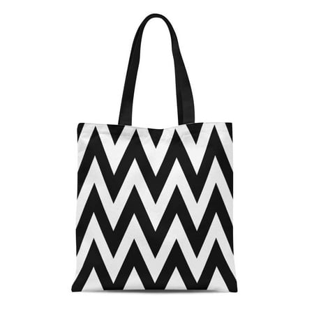 NUDECOR Canvas Tote Bag Zag Pattern in Zigzag Classic Chevron Zig Black White Reusable Shoulder ...