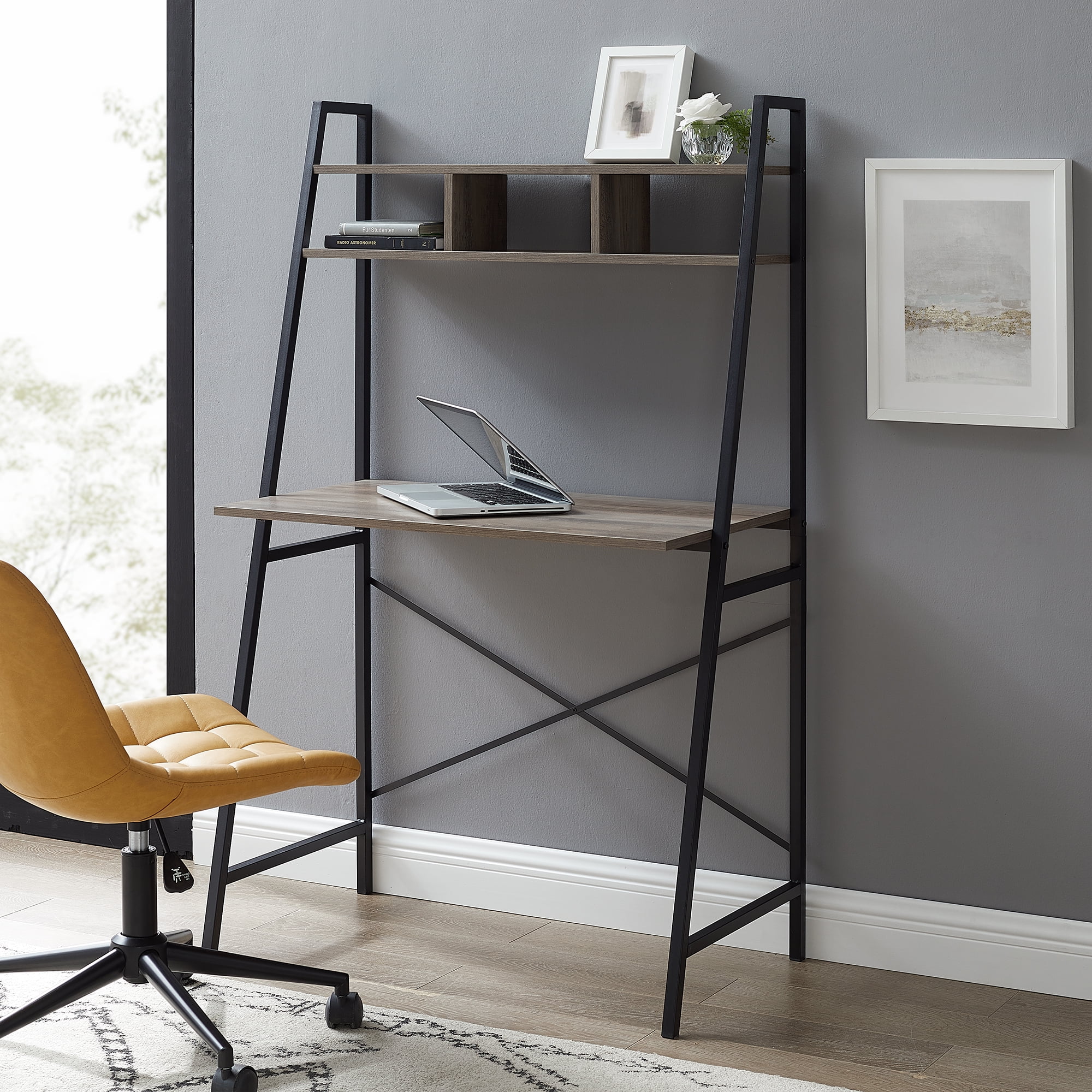 Manor Park Urban Industrial Ladder Storage Desk, Grey Wash - Walmart.com
