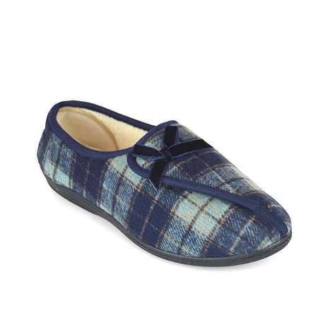 SlumberzzZ Womens Brushed Velour Check Touch-Close Slippers | Walmart ...