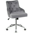 Gymax Velvet Study Office Chair - Tufted, Upholstered Swivel Desk Chair ...