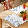 Blue Hydrangea Placemats Set of 1, Country Eucalyptus Leaf Floral Non ...