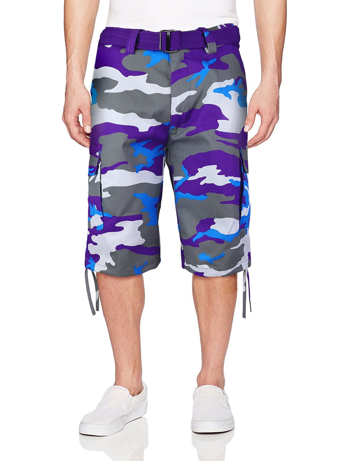 Rw Mens Tactical Military Army Camo Camouflage Slim Fit Cargo Shorts With Belt Purple Camo