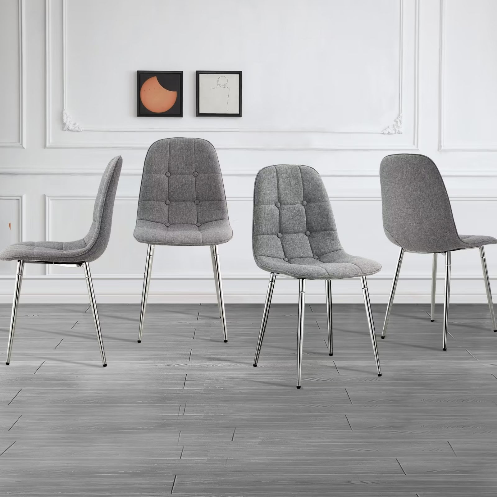 Set of 4 Dining Chairs, Modern Upholstered Side Chairs with Metal Legs ...