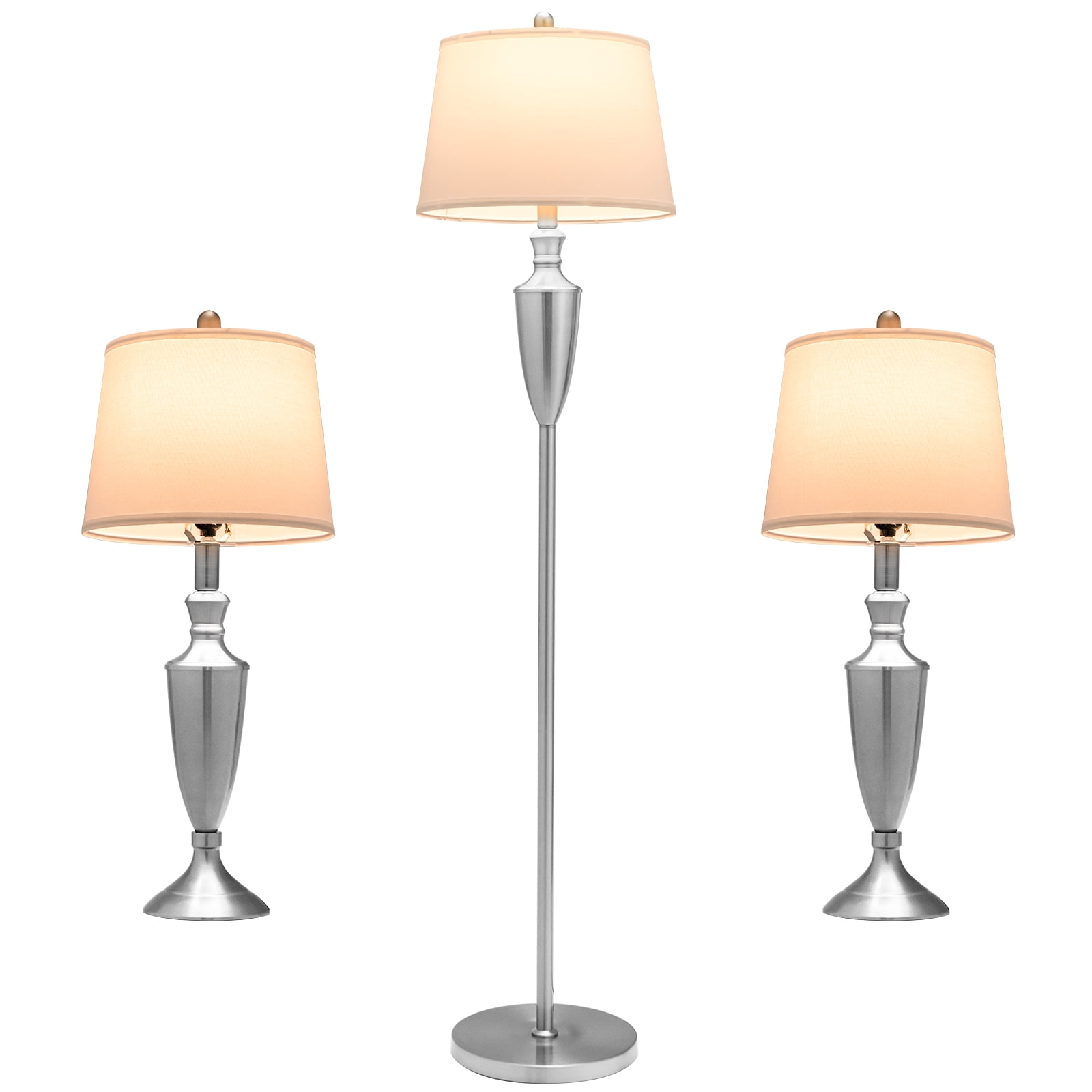 Costway 3 Piece Lamp Set Modern Floor Lamp & 2 Table Lamps Nickel ...