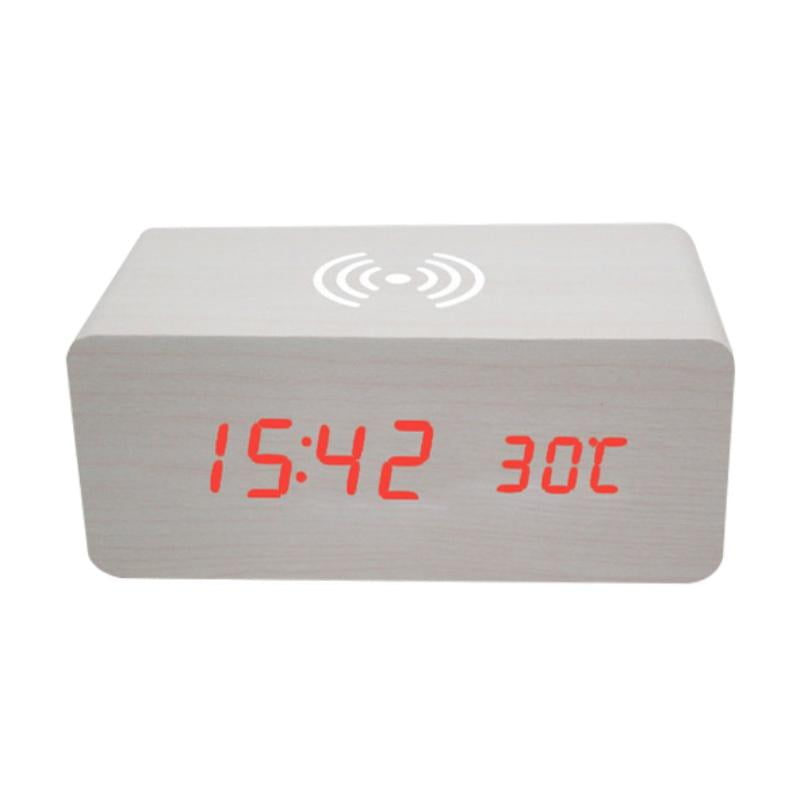 Luxsea Digital Wooden Alarm Clock With Wireless Charging Function，3 ...