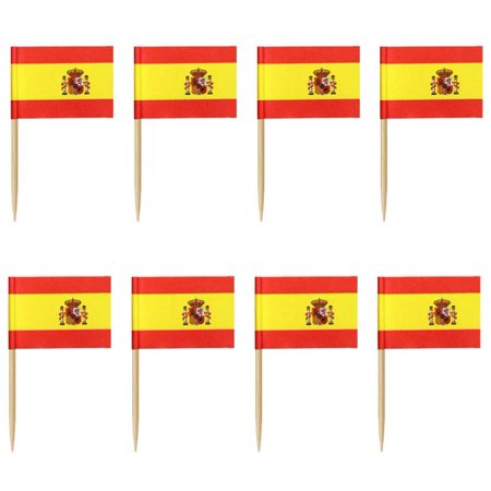 HTCM 100pcs Mini Spain Flag Toothpicks Cupcake Toppers Wood Cocktail ...
