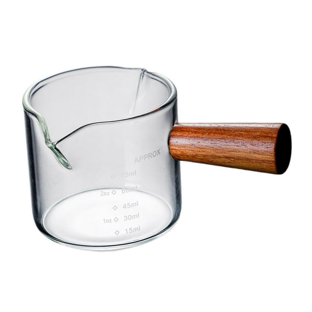 Clear Double Measuring Cup with Wooden Handle for Barista Sauce Milk ...