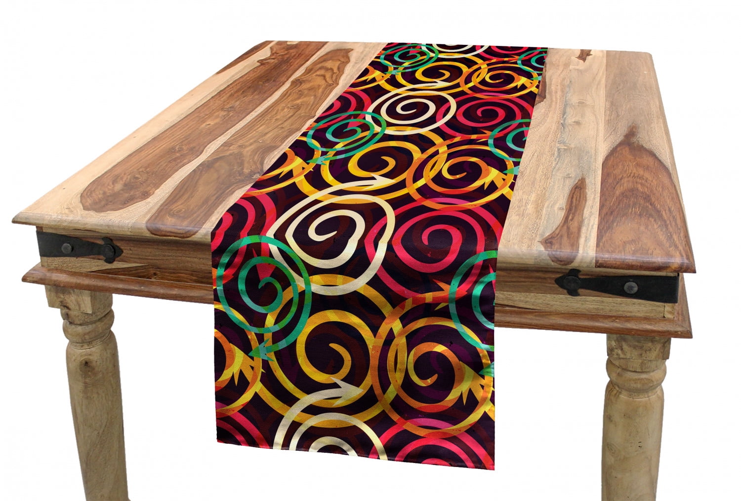 Abstract Table Runner, Curved Spiral Various Arrows in Vibrant Tones ...