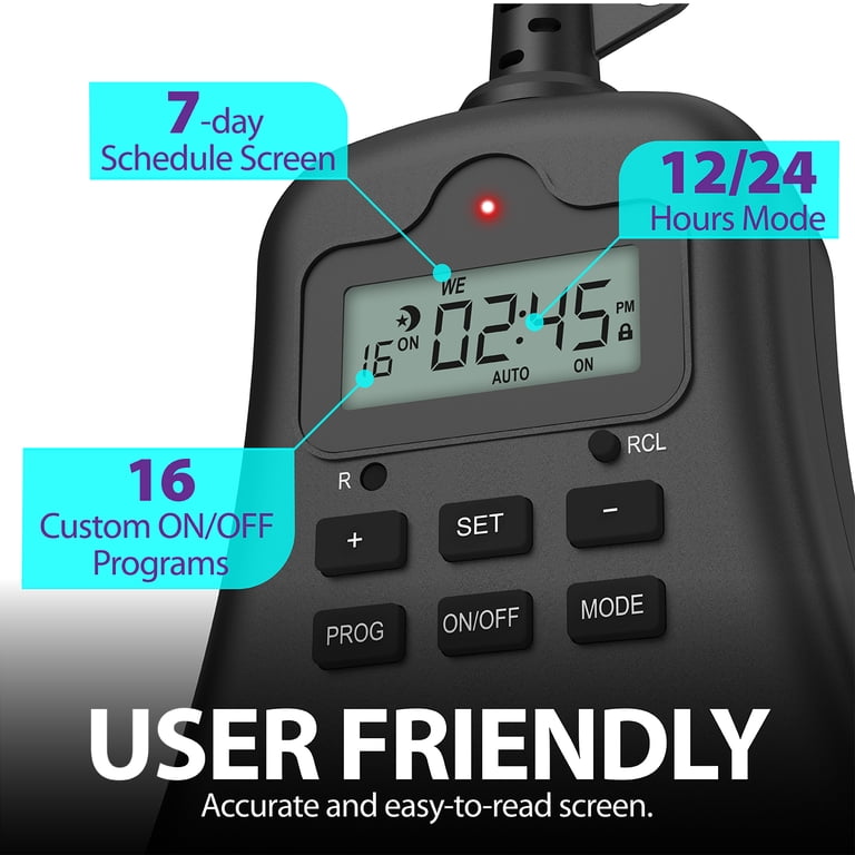 Fosmon Outdoor Digital Timer Outlet With Countdown Light Switch And