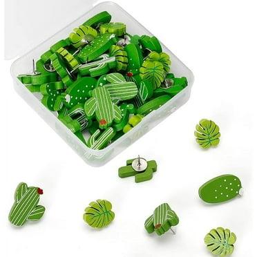 Wooden Push Pins, 50 Pack Cactus Shaped Thumb Tacks Wood Pin Clips for ...