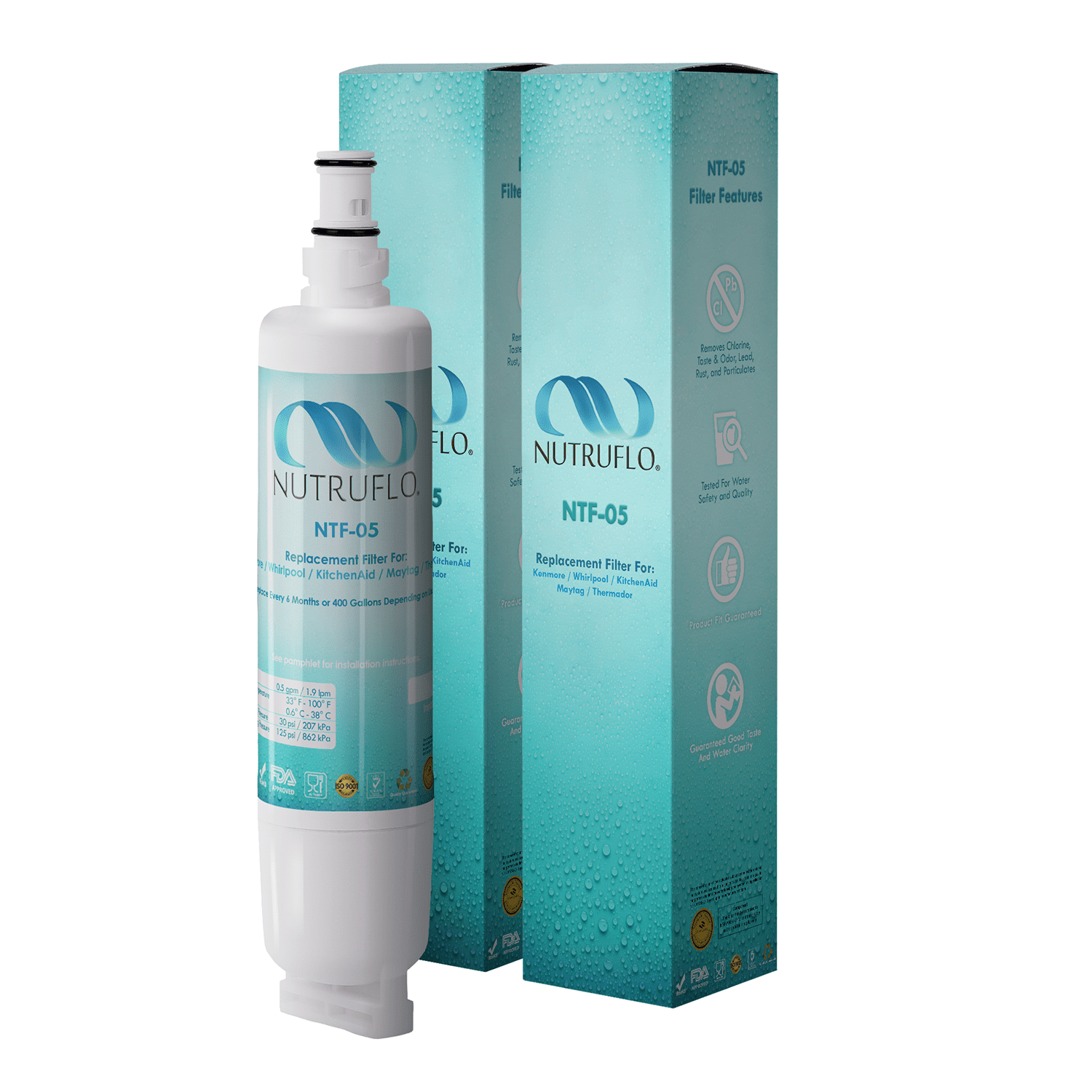 2 Pack NuTruFlo NTF-05 Refrigerator Replacement Water Filter ...