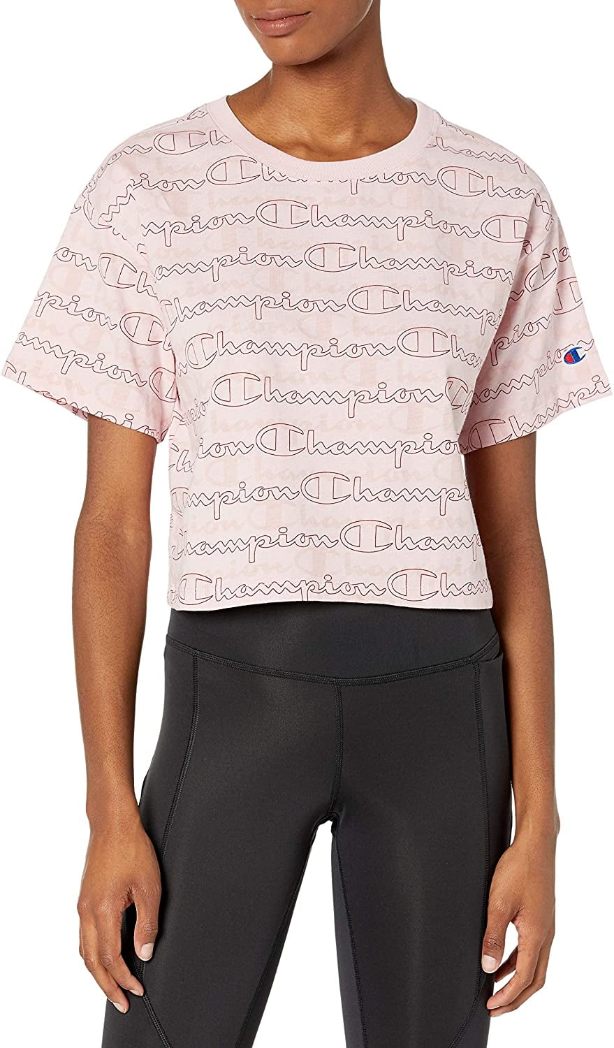 Champion Womens Cropped Tee, M, Layered Scripts Hush Pink - Walmart.com
