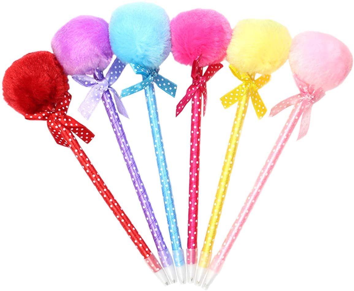 Maydahui 12PCS Cute Plush Pom Pom Ballpoint Pen Bowknot Polka Dot ...