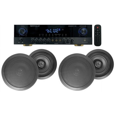 Rockville 4-Room Home Audio Kit Stereo+Black 6.5" Ceiling Speakers+Wall ...