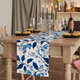 Botanical Navy Blue Burlap Cotton Table Runner 13x120 Inches Long ...