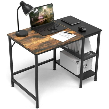 40 inch Computer Desk with Storage Shelves, Office Work Desk for Small ...