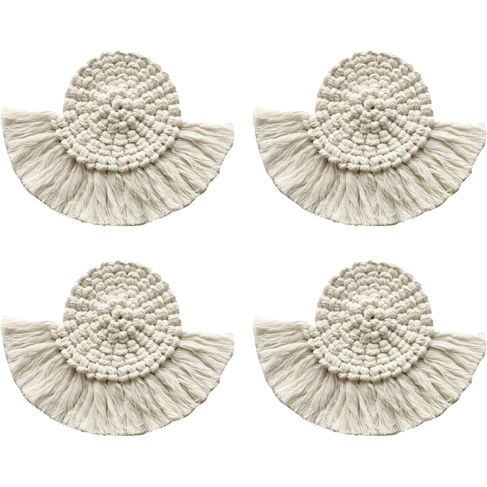 Rattan Macrame Boho Coasters | Bohemian Set of 4 Table Decor Cute ...