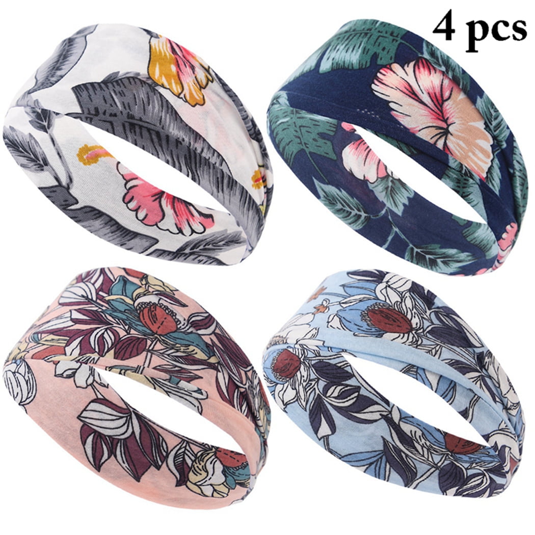 4PCS Boho Headbands for Women Bohemian Flower Printed Yoga Headband ...