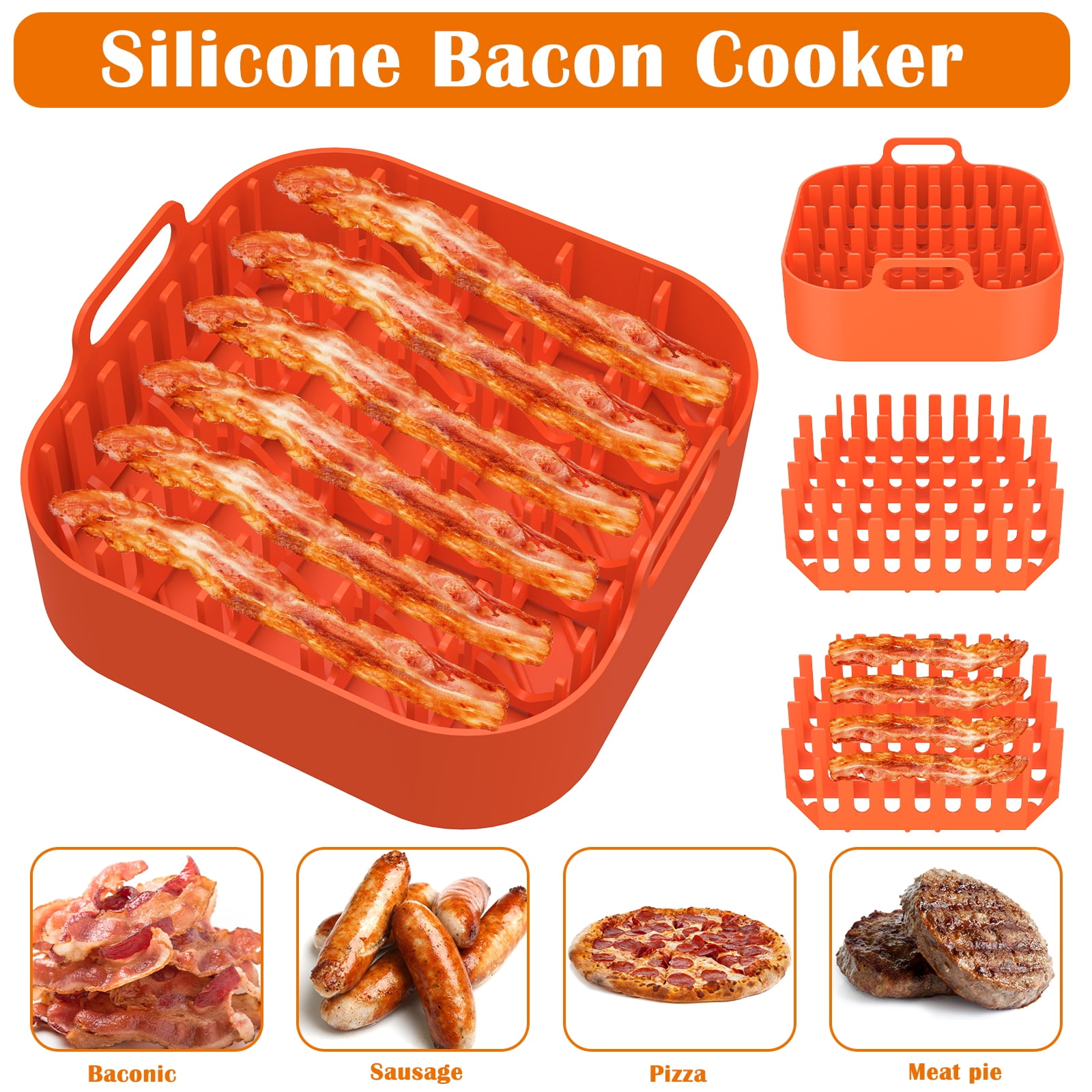 JTWEEN Silicone Microwave Bacon Cooker Bacon Cooker Non-Stick for Oven ...