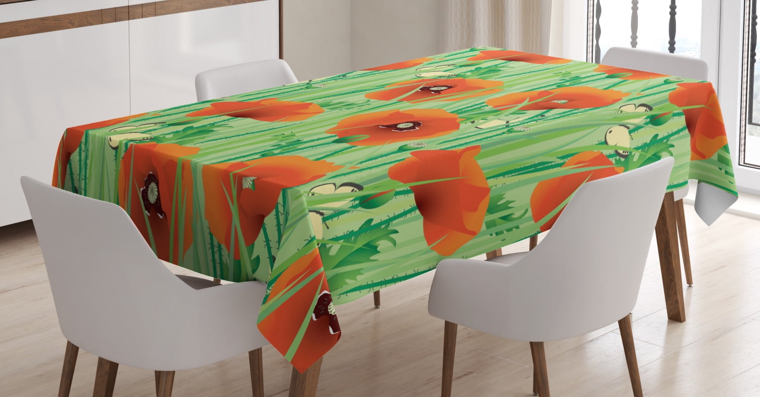 Ambesonne Spring Tablecloth Rectangular Table Cover, Poppy Flowers ...