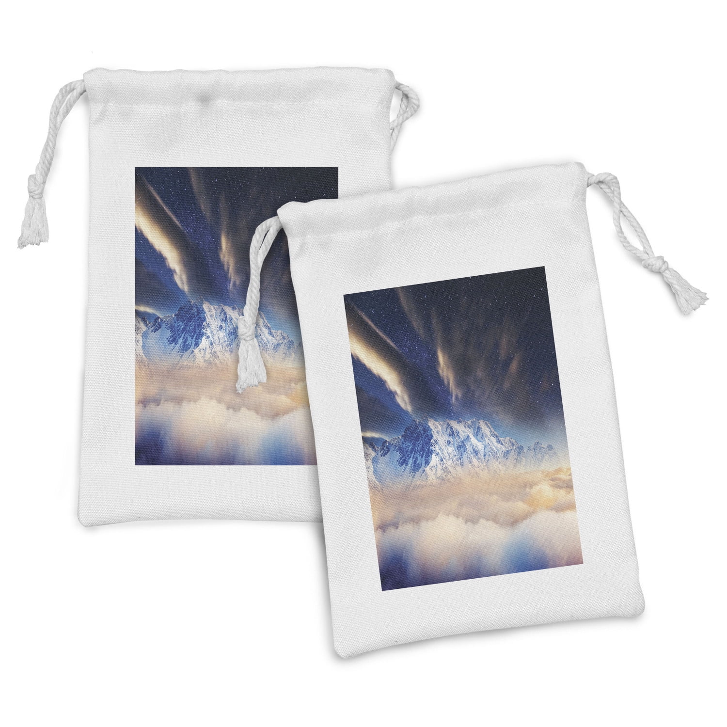 Space Fabric Pouch Set of 2, Milky Way over Snowy Mountain Peaks High ...