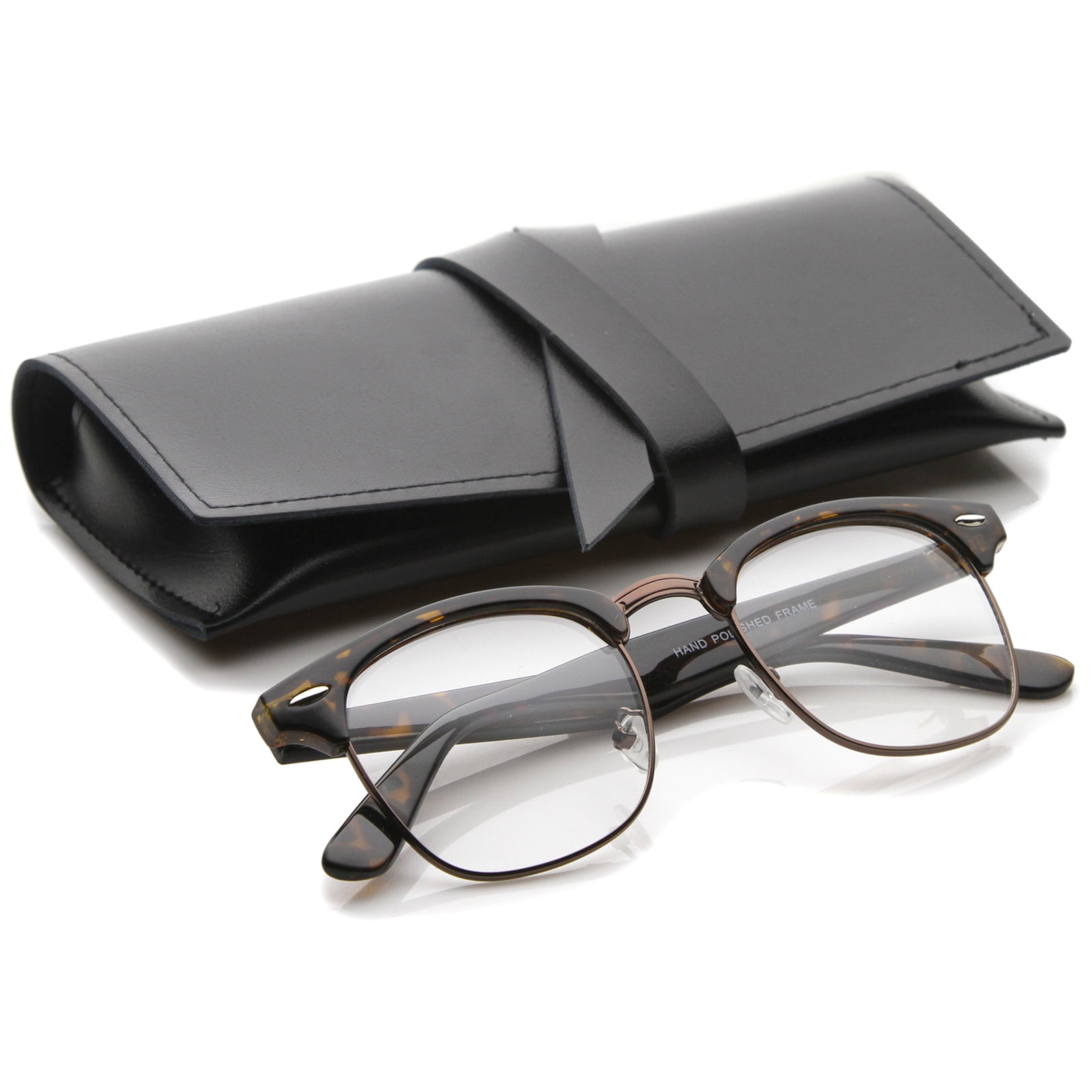 Zerouv Unisex Retro Square Clear Lens Horn Rimmed Half Frame Eyeglasses