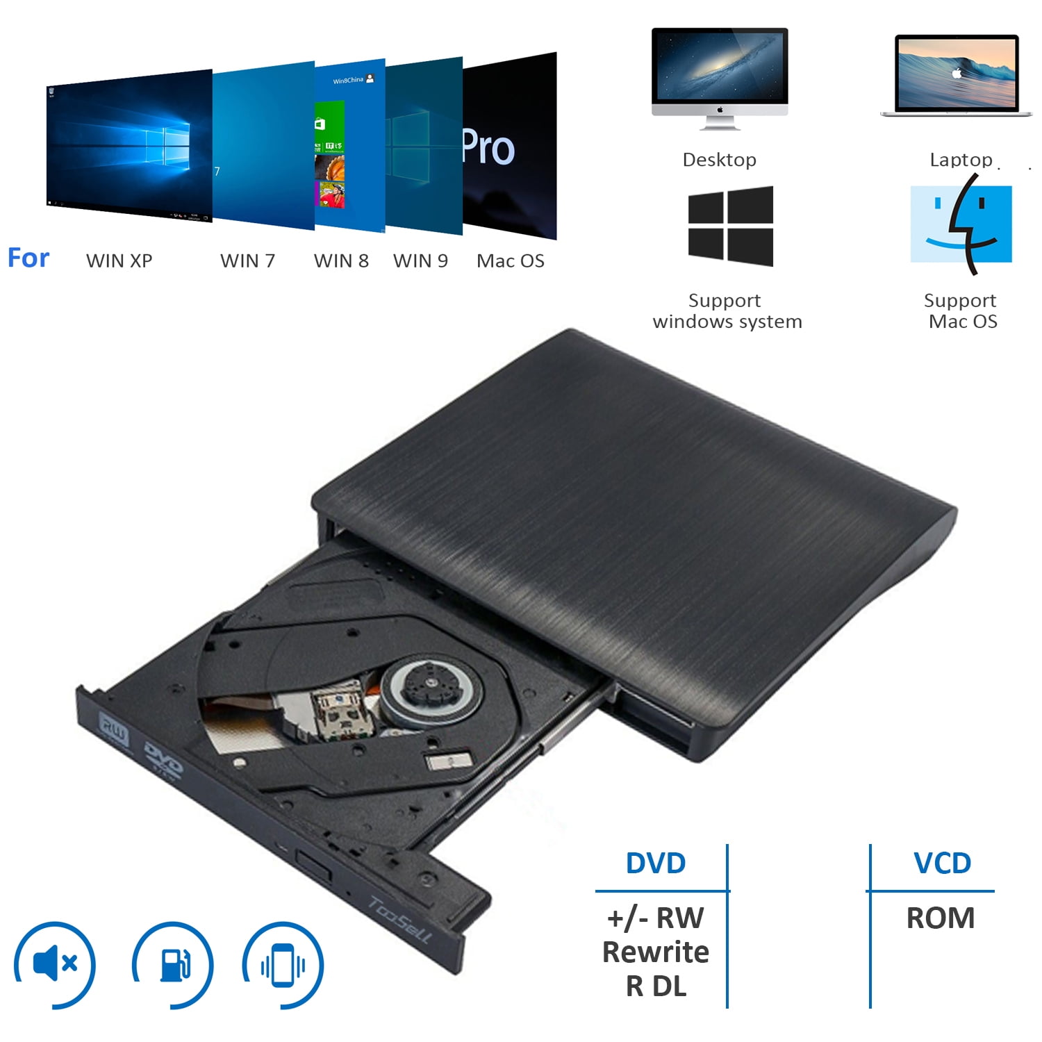 KKSQ External DVD Drive,Portable USB 3.0 Ultra Slim External CD/DVD ...