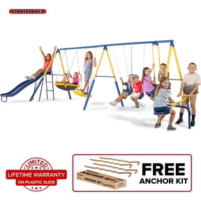 DOLPHIN PLAYGROUND Wooden Outdoor Playset, Dual Swings, Slide ...