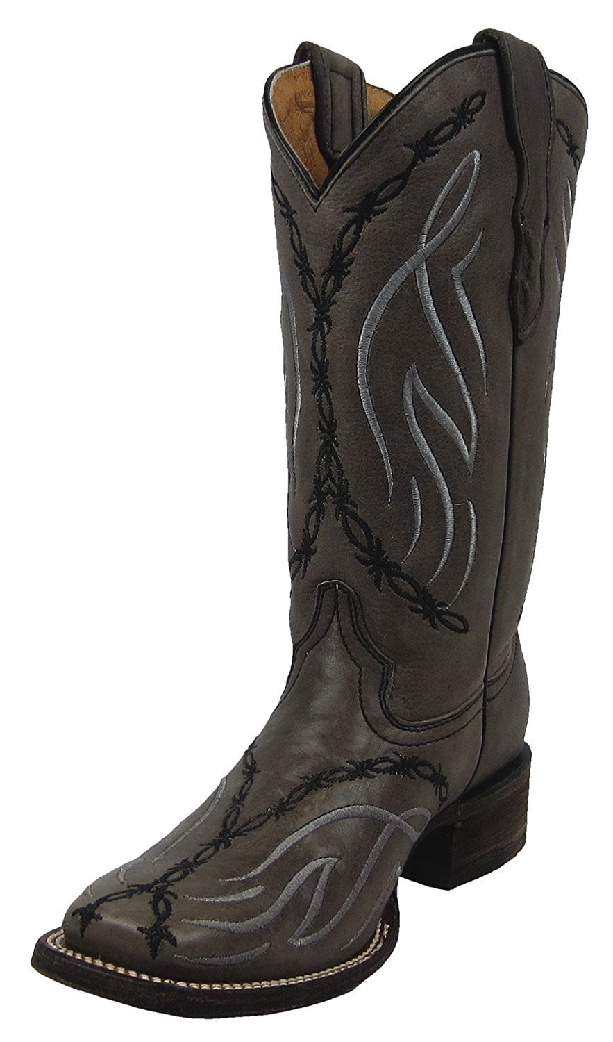 CORRAL Youth Grey Barbed Wire Embroidery Square Toe Cowboy Boots E1101 ...