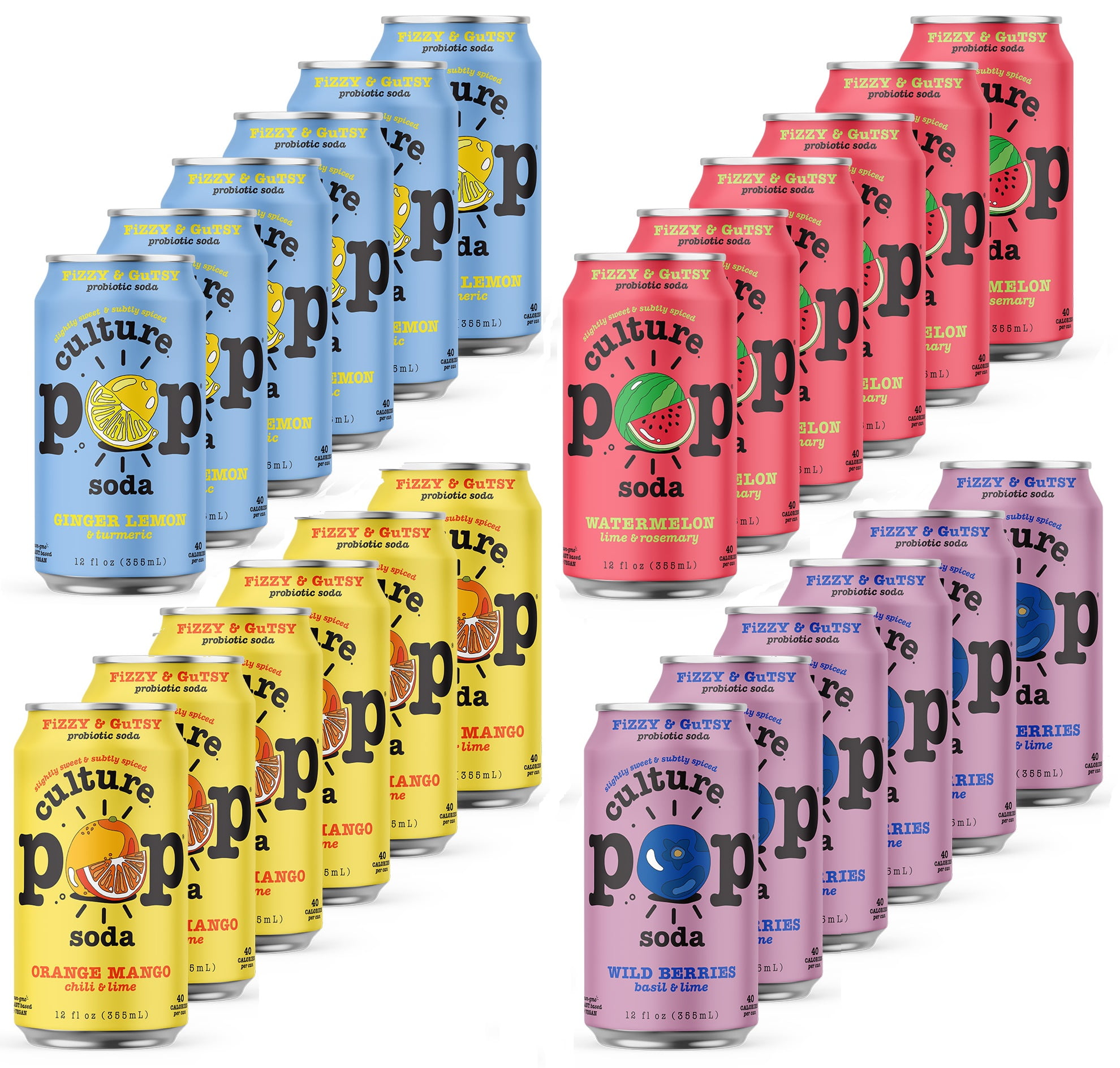 Culture Pop Sparkling Probiotic Soda, Feel Good Variety Pack, 12 Fl Oz ...