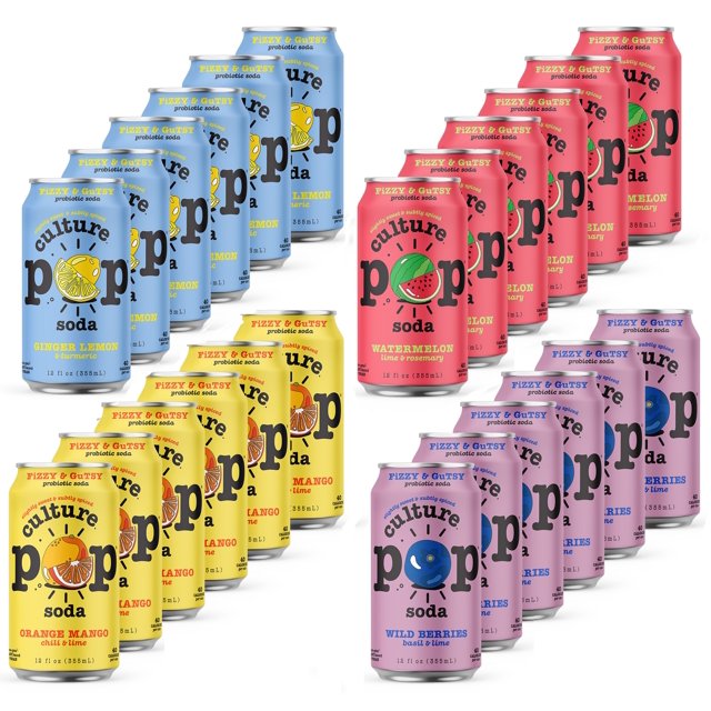 Culture Pop Sparkling Probiotic Soda, Feel Good Variety Pack, 12 Fl Oz Cans (Pack of 24 ...