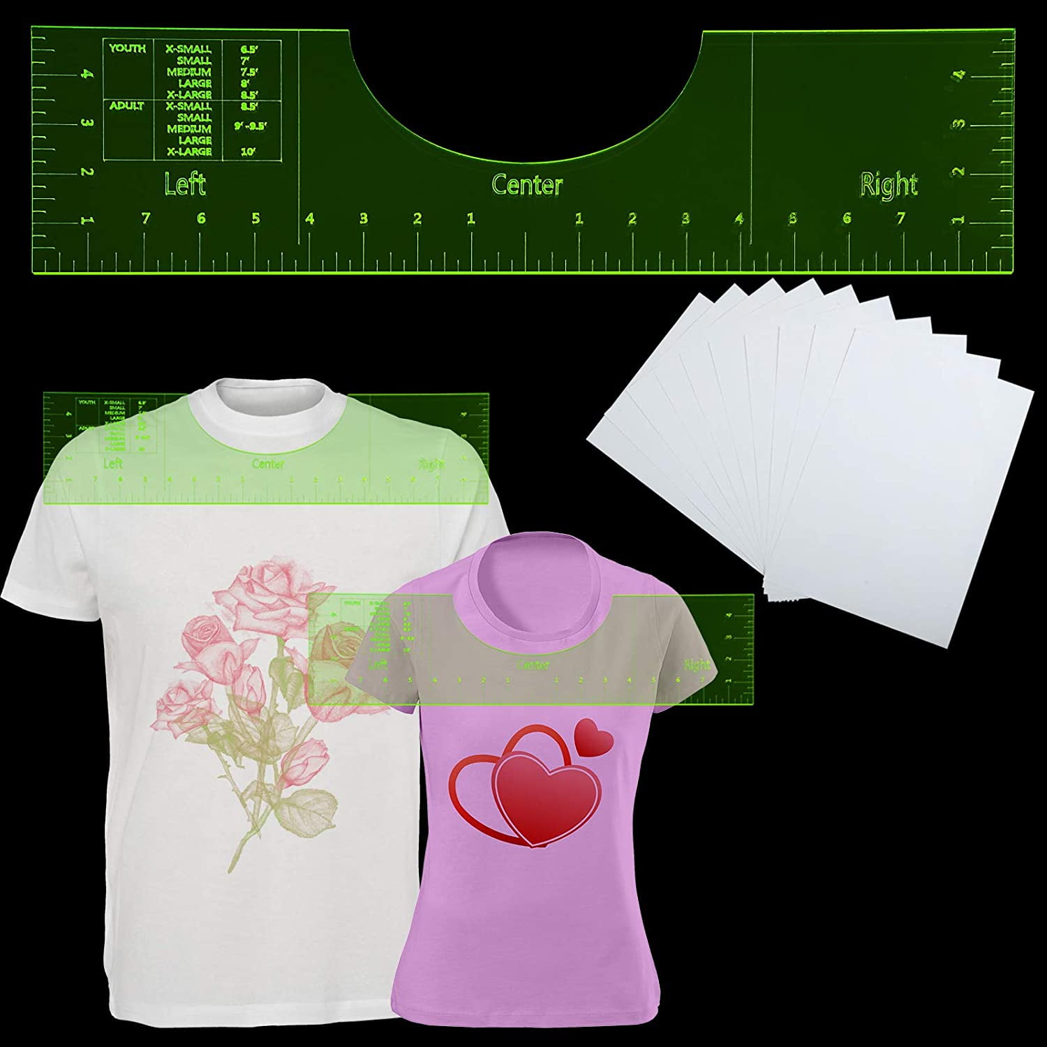 T-Shirt Centering Alignment Tool with Size Chart Acrylic T-Shirt Guide ...