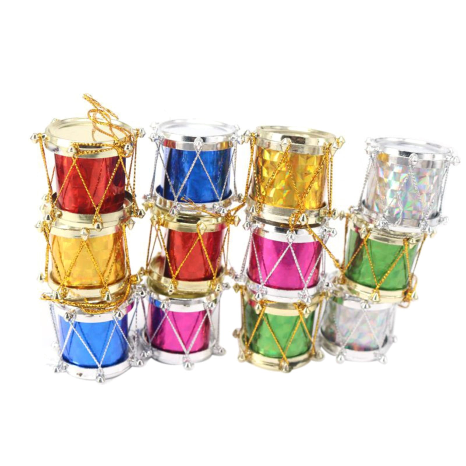 12 Pcs Colorful Glitter Mini Drum Christmas Tree Ornaments Hanging ...