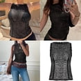 Aellinatey Sequins Cami Top Sheer See Through Backless Crop Tank Top ...