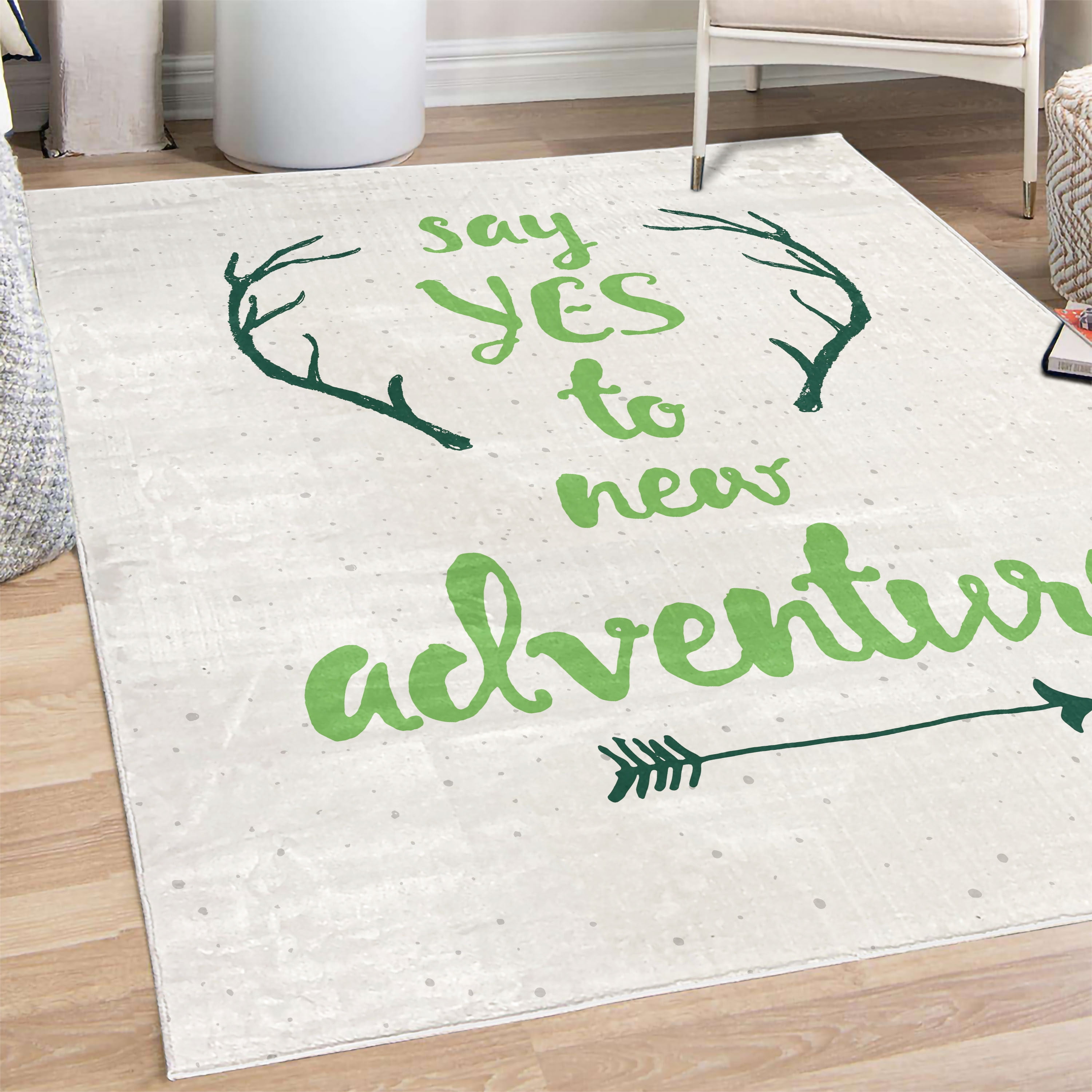 Adventure Decorative Rug, Calligraphic Words Antlers and Arrow on ...