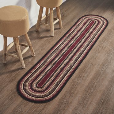 VHC Brands Black & Tan Braided Jute Runner Rug, Non-Skid Pad, Rectangle ...