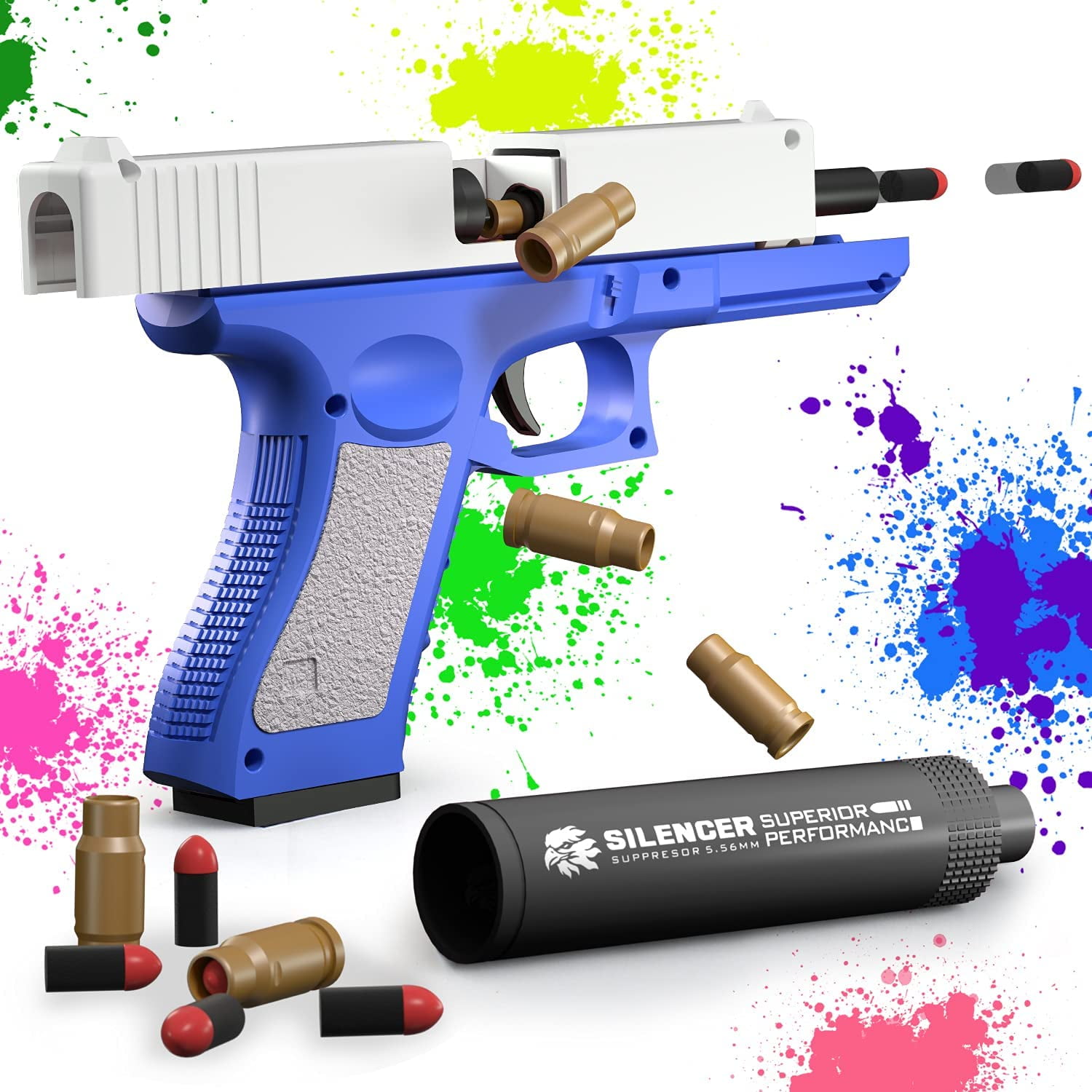 Toy Gun with Jump Eject Magazine, Soft Bullets & Pull Back Action ...