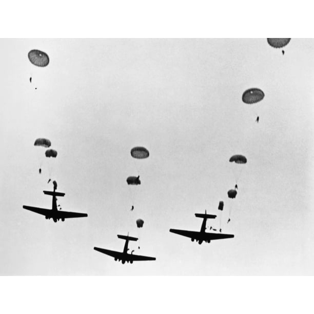 World War Ii: Parachutes. /Nparachutist Jumping From American Aircrafts ...