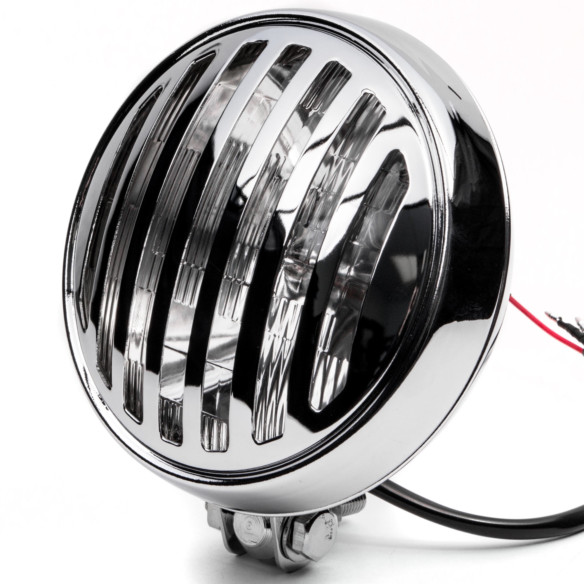 6" Chrome Motorcycle Headlight with Grill High Low Beam Headlamp Bottom ...